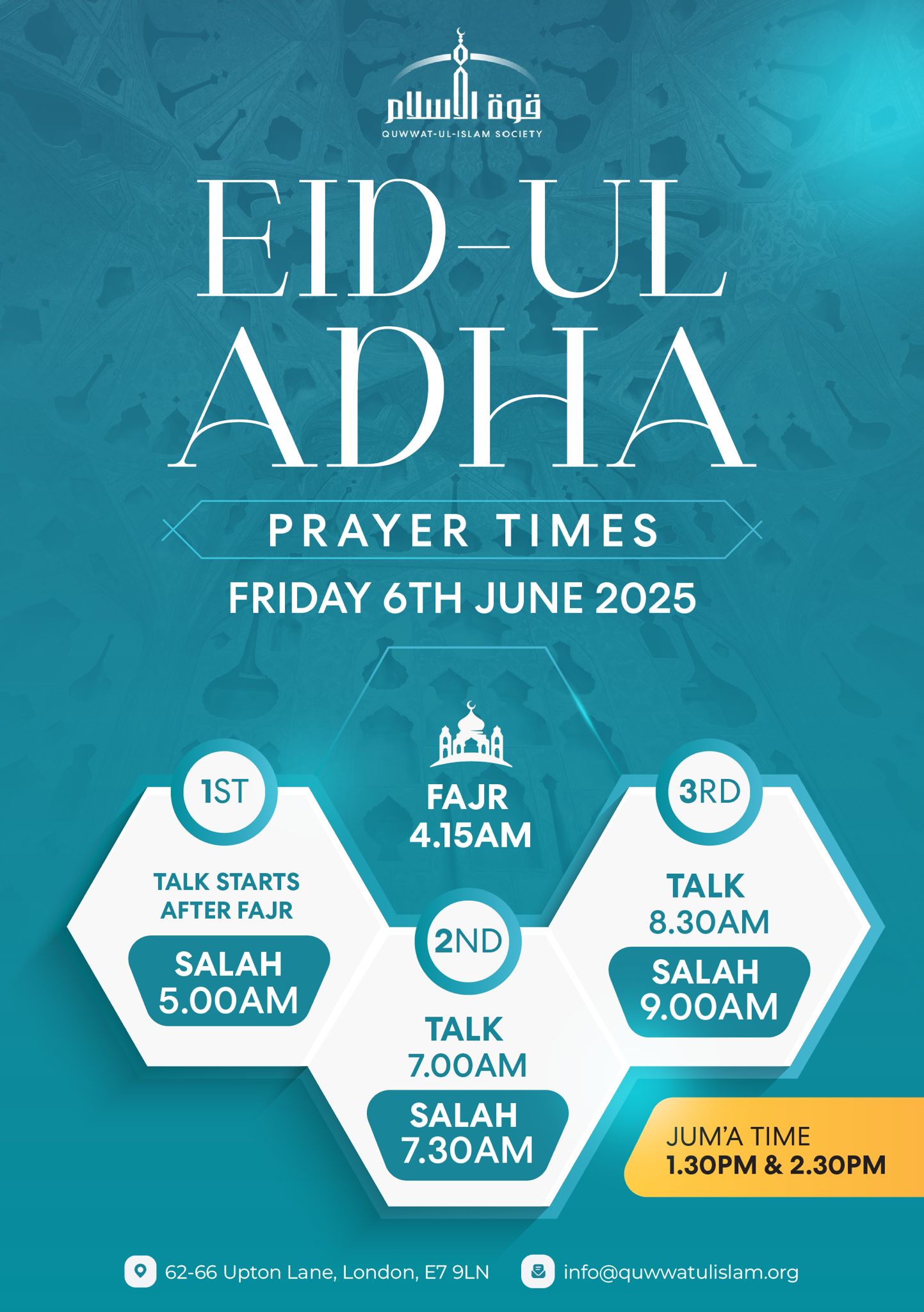 Eid-ul-Adha Salah Timings – Friday 6th June 2025 – Quwwat-ul-Islam